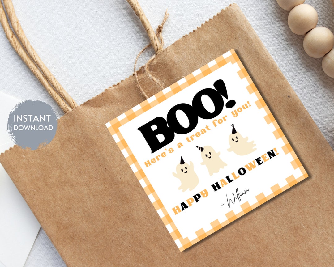 HALLOWEEN BOO Template, Halloween Treat Gift Tag, Cute Ghost Halloween ...