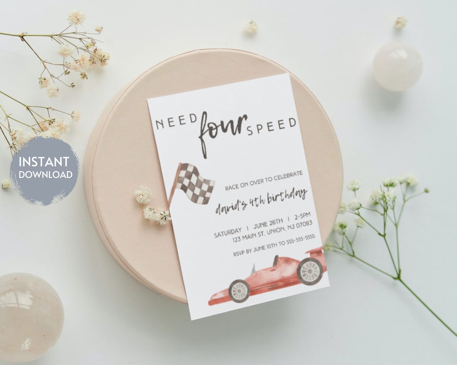NEED FOUR SPEED Birthday Invitation, Race Car Invitation, Red Race Car ...