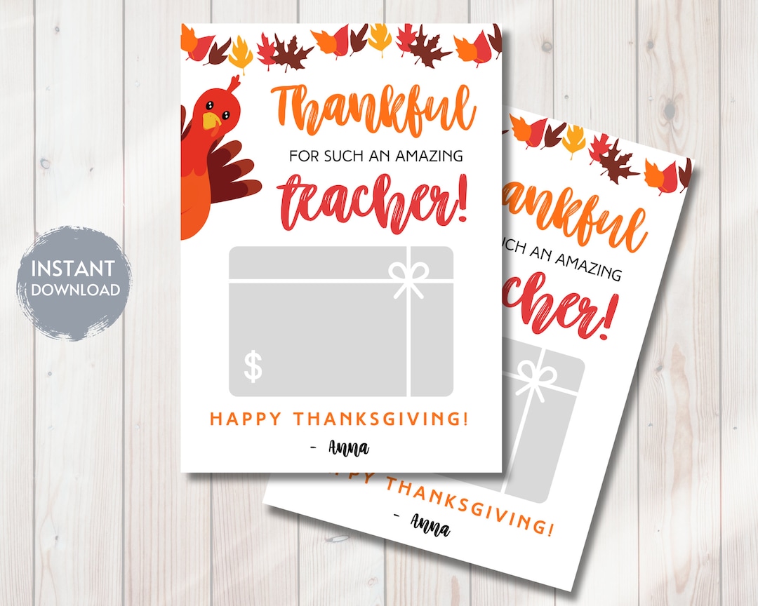 THANKSGIVING Teacher Appreciation Coffee Gift Card Holder Template ...