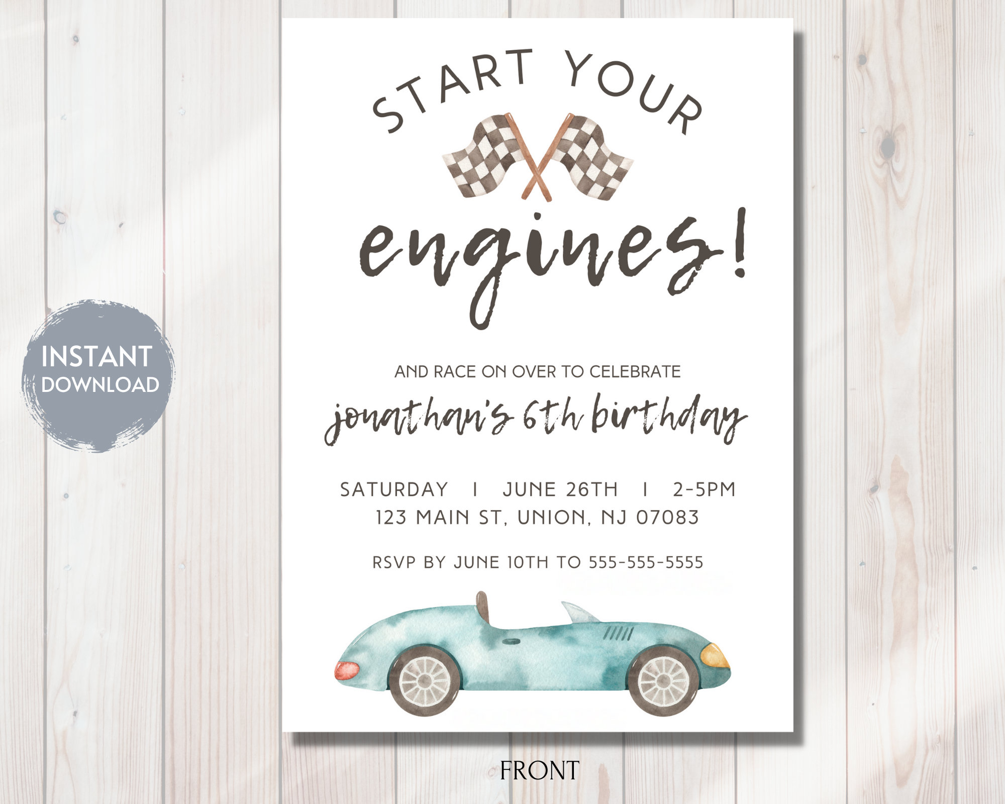 START YOUR ENGINES Birthday Invitation Vintage Blue Race Car - Etsy