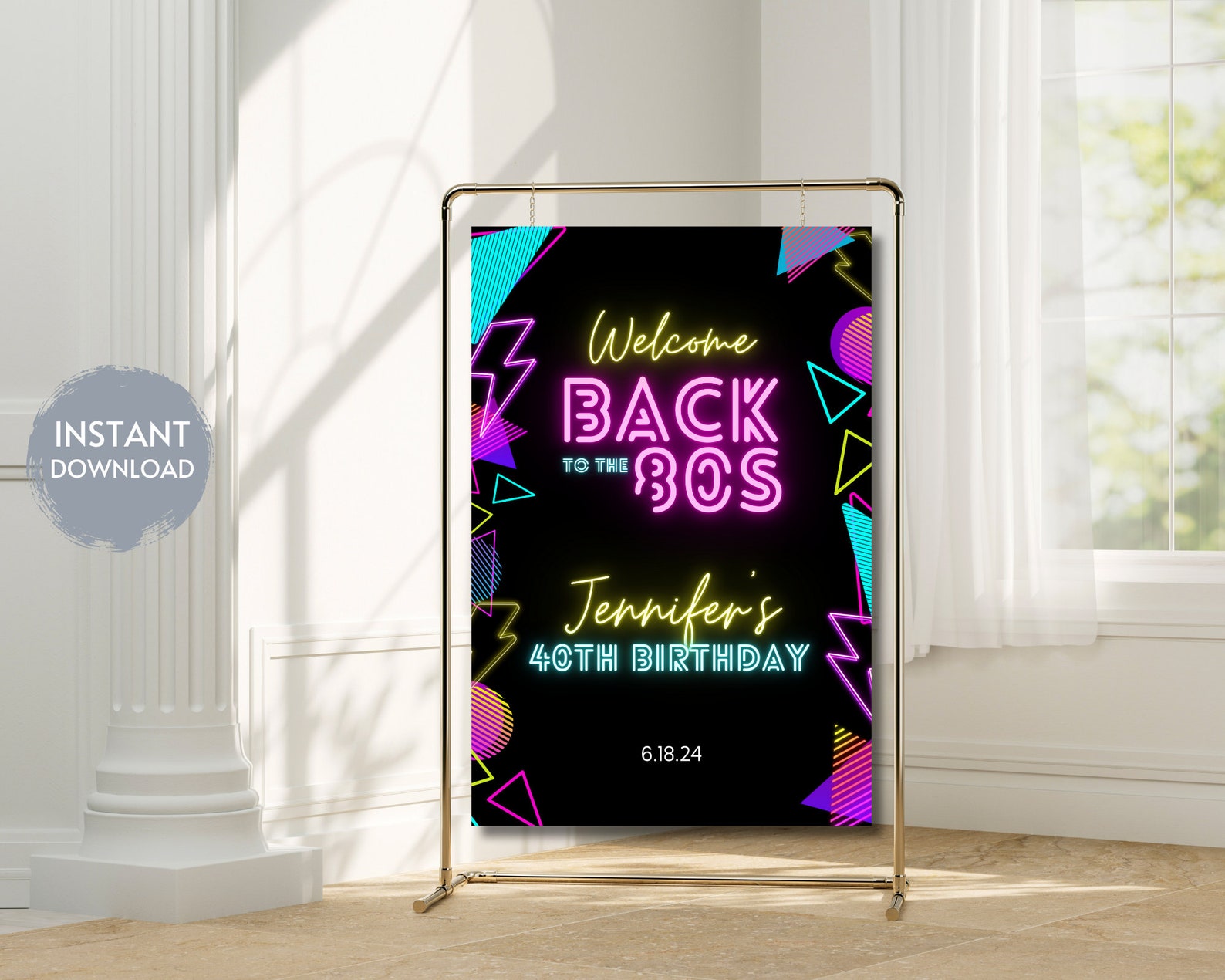 80s Neon Birthday WELCOME SIGN Template, Back to the 80s, Retro ...