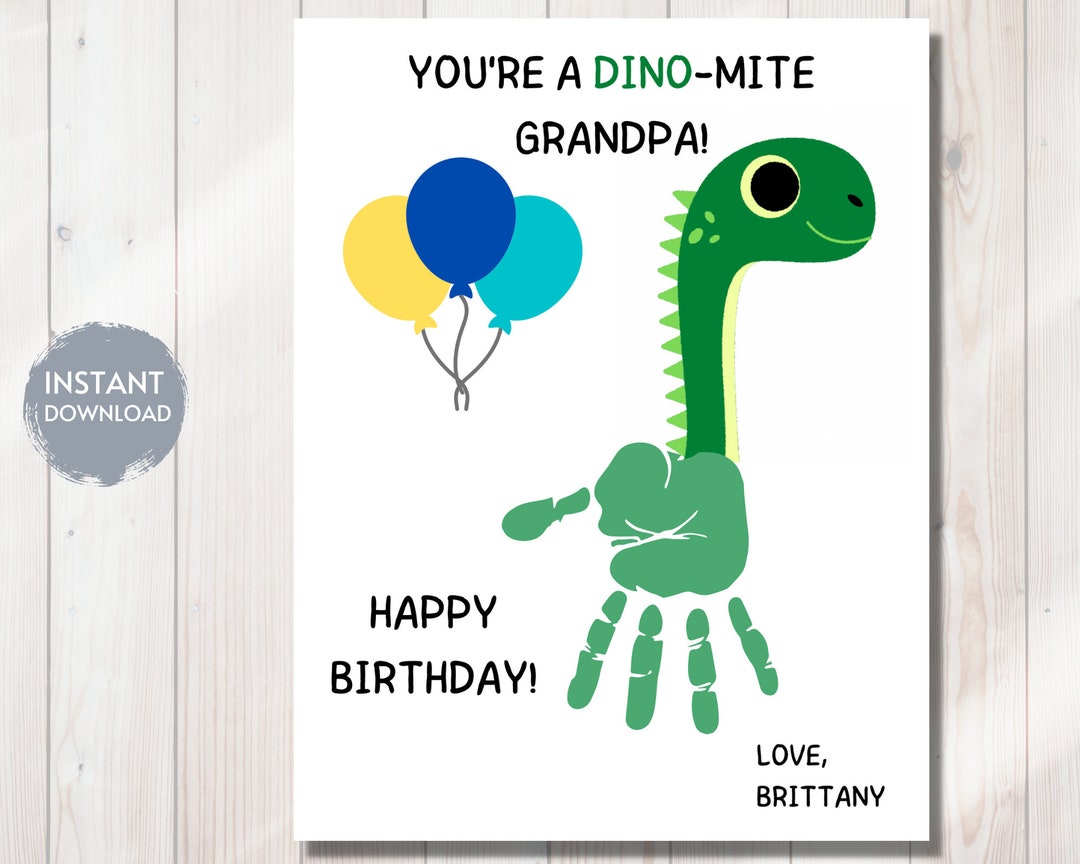 GRANDPA Birthday Handprint TEMPLATE, Digital Download, Dino-mite, Bday ...