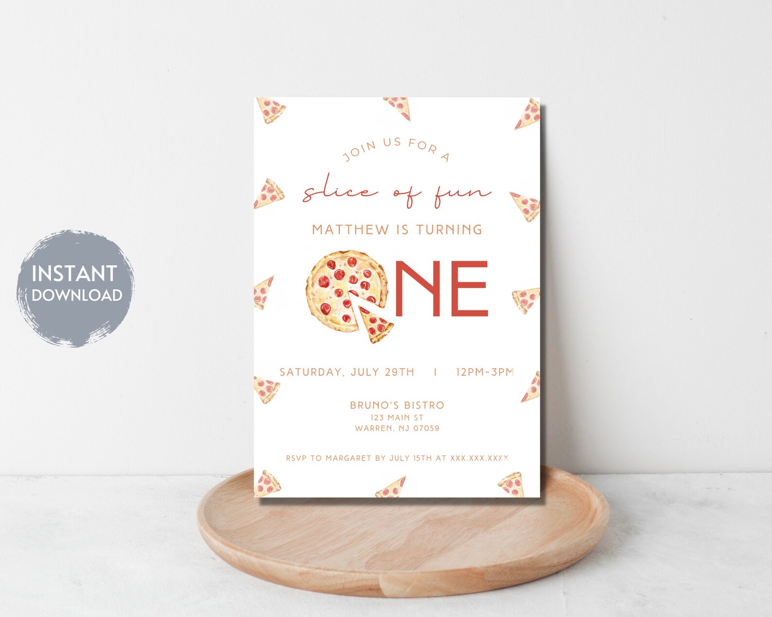 Pizza SLICE OF FUN Baby 1ST Birthday Invitation, Pizza Parlor Invite ...