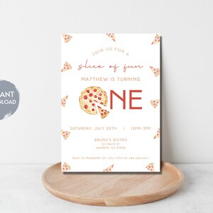 Pizza SLICE OF FUN Baby 1ST Birthday Invitation, Pizza Parlor Invite ...