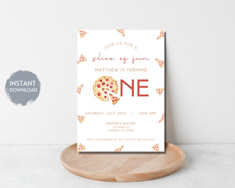 Pizza SLICE OF FUN Baby 1ST Birthday Invitation Pizza Parlor - Etsy