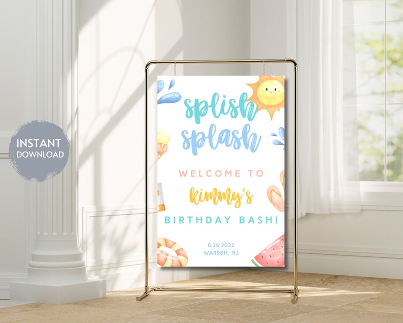 Splish Splash WELCOME SIGN Template, Splash Pad Birthday Signage, Pool ...