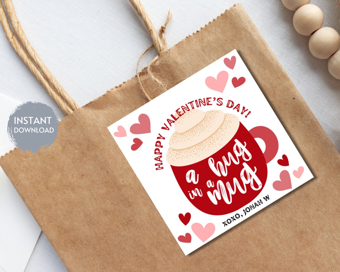 Teacher Valentine's Day Gift Tag Template, Hug in a Mug Tag, Coffee ...