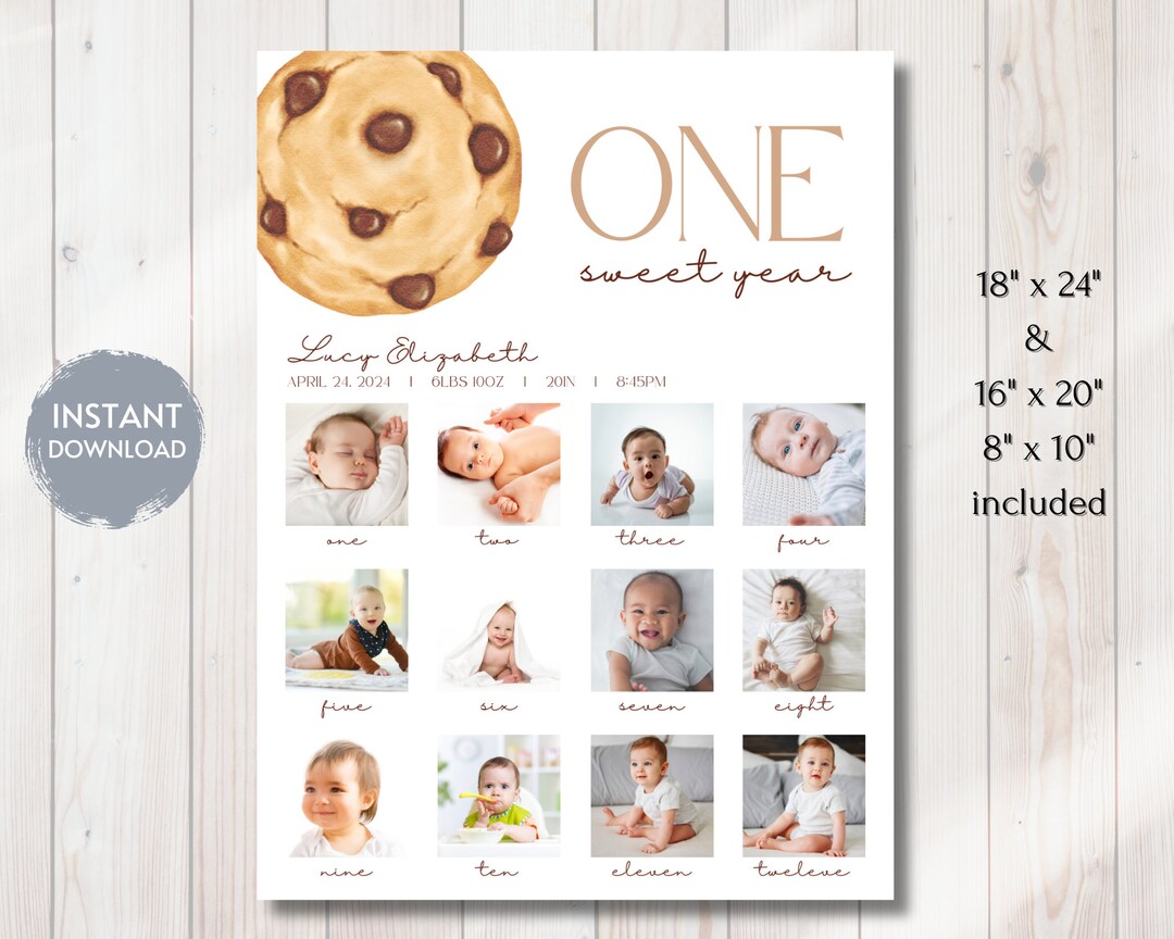 COOKIE Photo Milestone Sign, One Sweet Cookie Birthday Decor, Milk ...