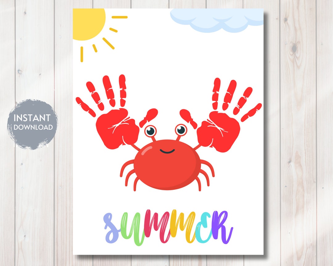 SUMMER Handprint Craft TEMPLATE, Crab Paint Craft, Beach Activity ...