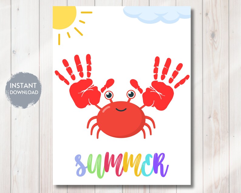SUMMER Handprint Craft TEMPLATE Crab Paint Craft Beach - Etsy