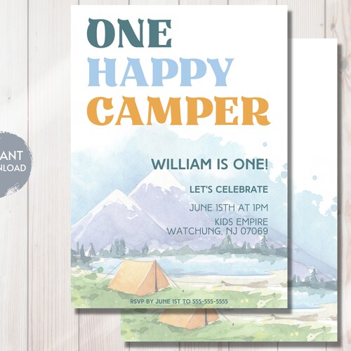 Editable One Happy Camper Birthday Invitation Template - Etsy