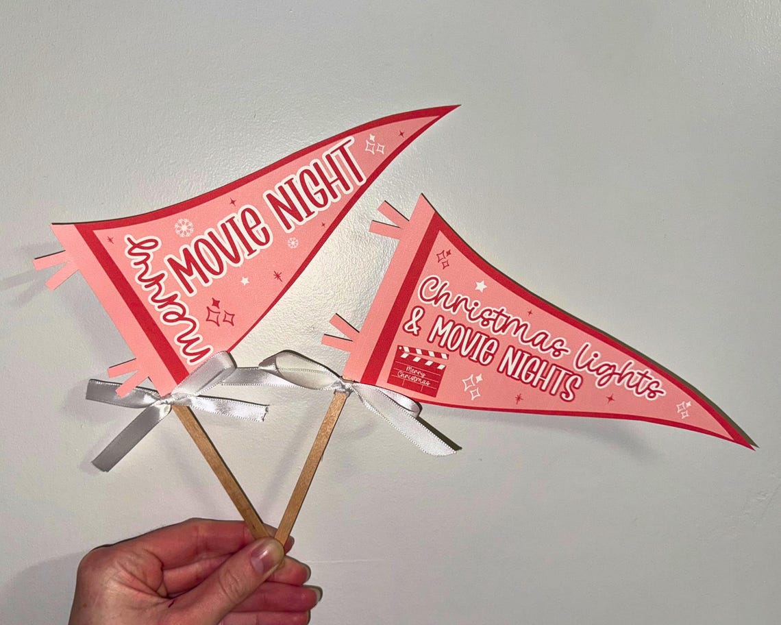 Christmas Movie Night Pennant Flags, Merry Movie Night Christmas ...