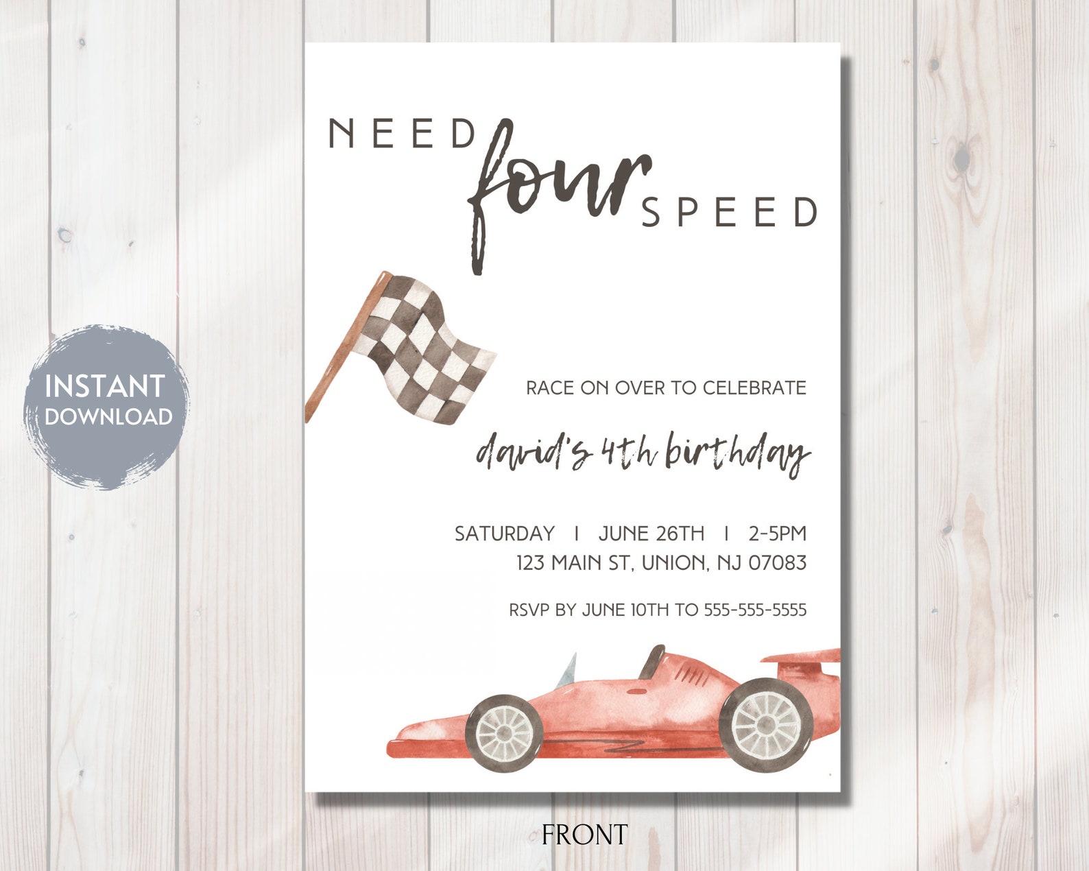 NEED FOUR SPEED Birthday Invitation, Race Car Invitation, Red Race Car ...