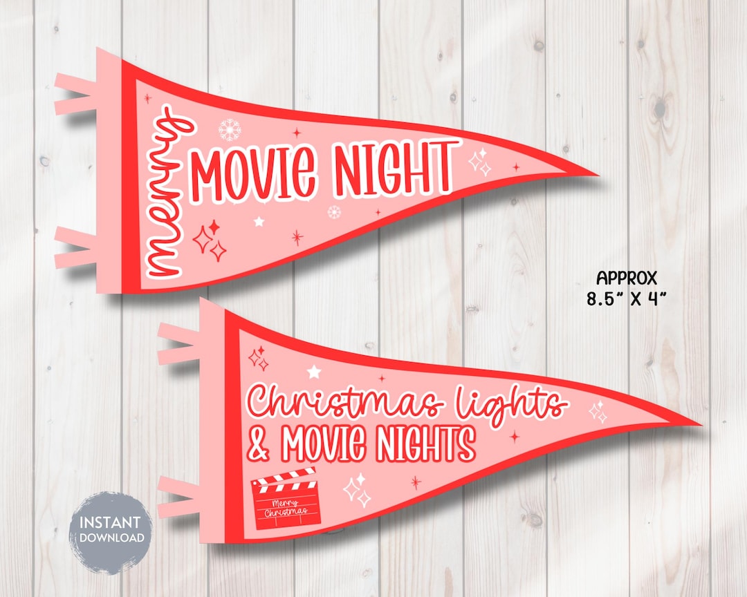 Christmas Movie Night Pennant Flags, Merry Movie Night Christmas ...