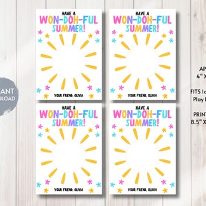 Play Dough SUMMER Break Gift Printable, Last Day of School Gift, Summer ...