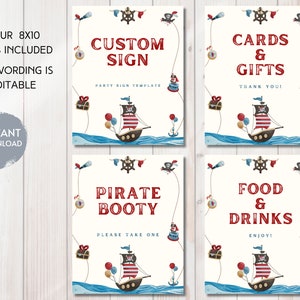Pirate Theme Party Signs Bundle, Pirate Birthday Decorations, Cards ...