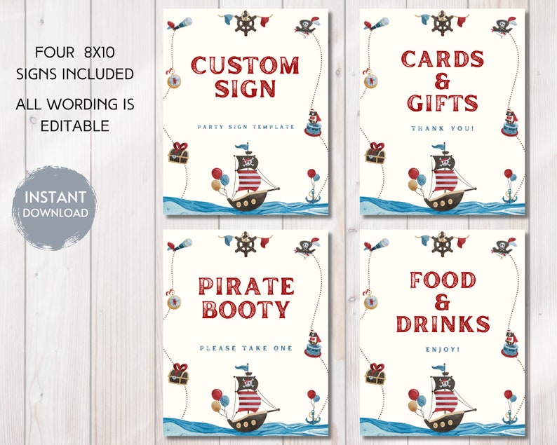 Pirate Theme Party Signs Bundle, Pirate Birthday Decorations, Cards ...
