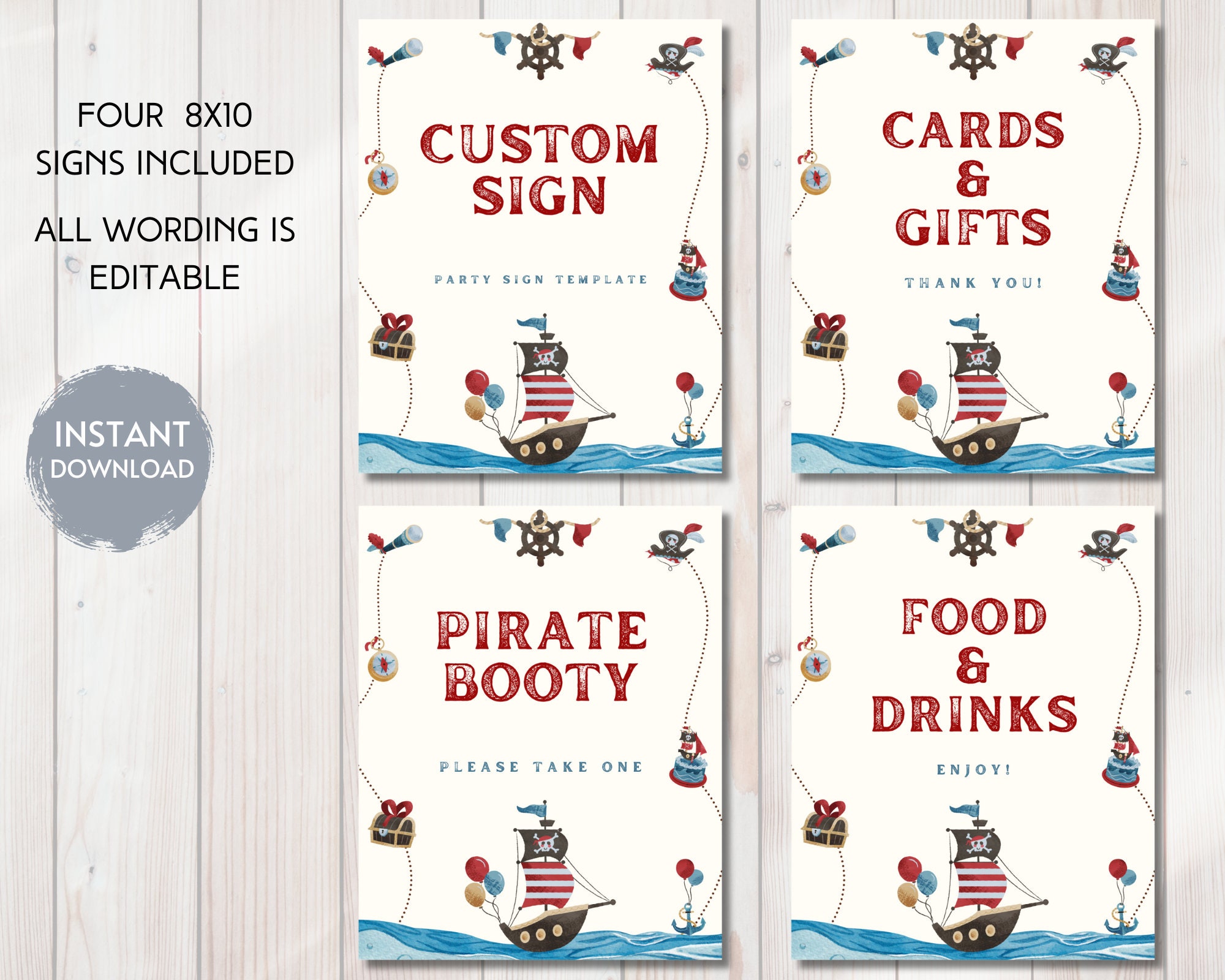 Pirate Theme Party Signs Bundle, Pirate Birthday Decorations, Cards ...