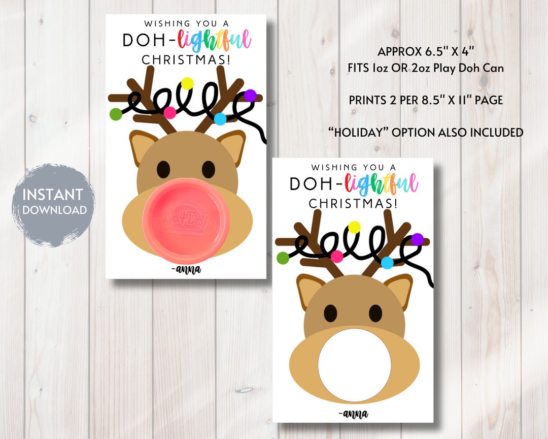 Play Dough Christmas Reindeer Gift Printable, Christmas Gift for Kids ...