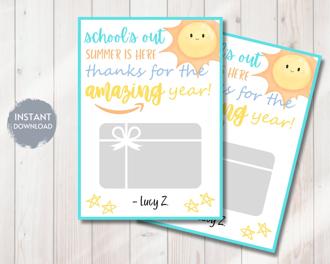 Summer Break Teacher Gift Card Holder, End of School Year Amazon Gift ...