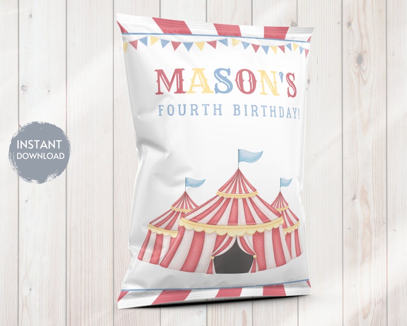 Circus Chip Bag, Circus Theme Party Favor, Kids Circus Popcorn Bag ...
