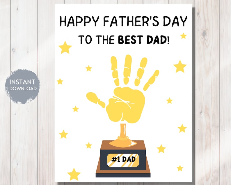 FATHER'S DAY Handprint TEMPLATE, Digital Download, Trophy, #1 Dad, Best ...