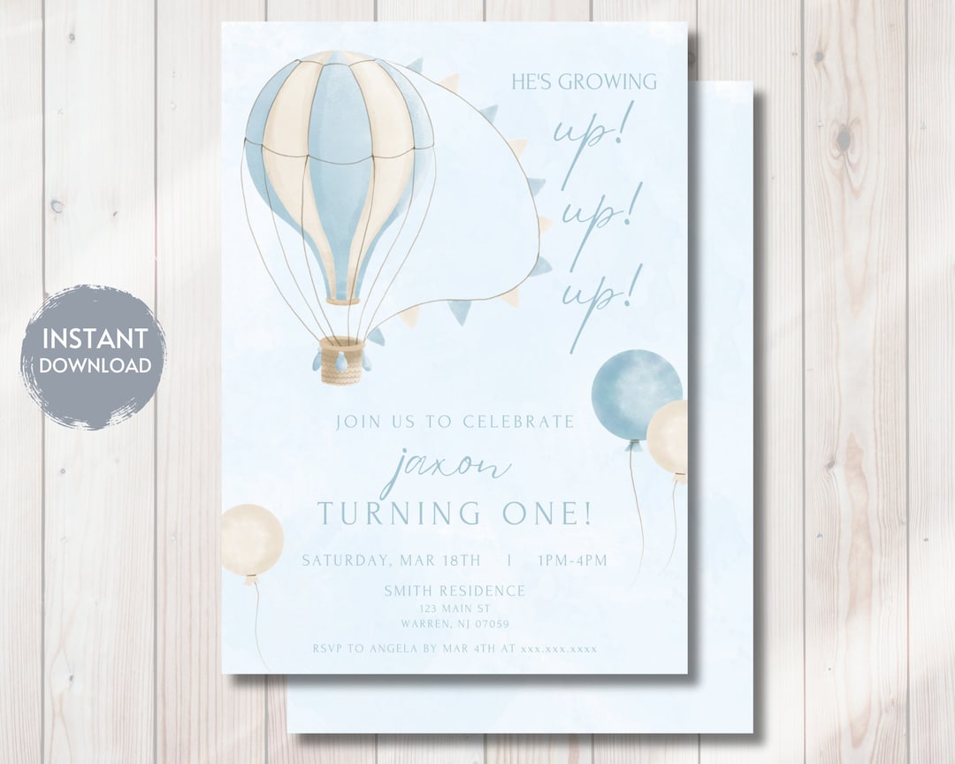 HOT AIR BALLOON First Birthday Invitation, Adventure Awaits Invite, up ...