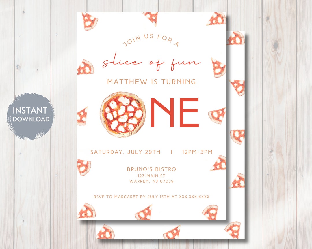 Pizza Slice of Fun 1st Birthday Invitation, Pizza Parlor Invite, First ...