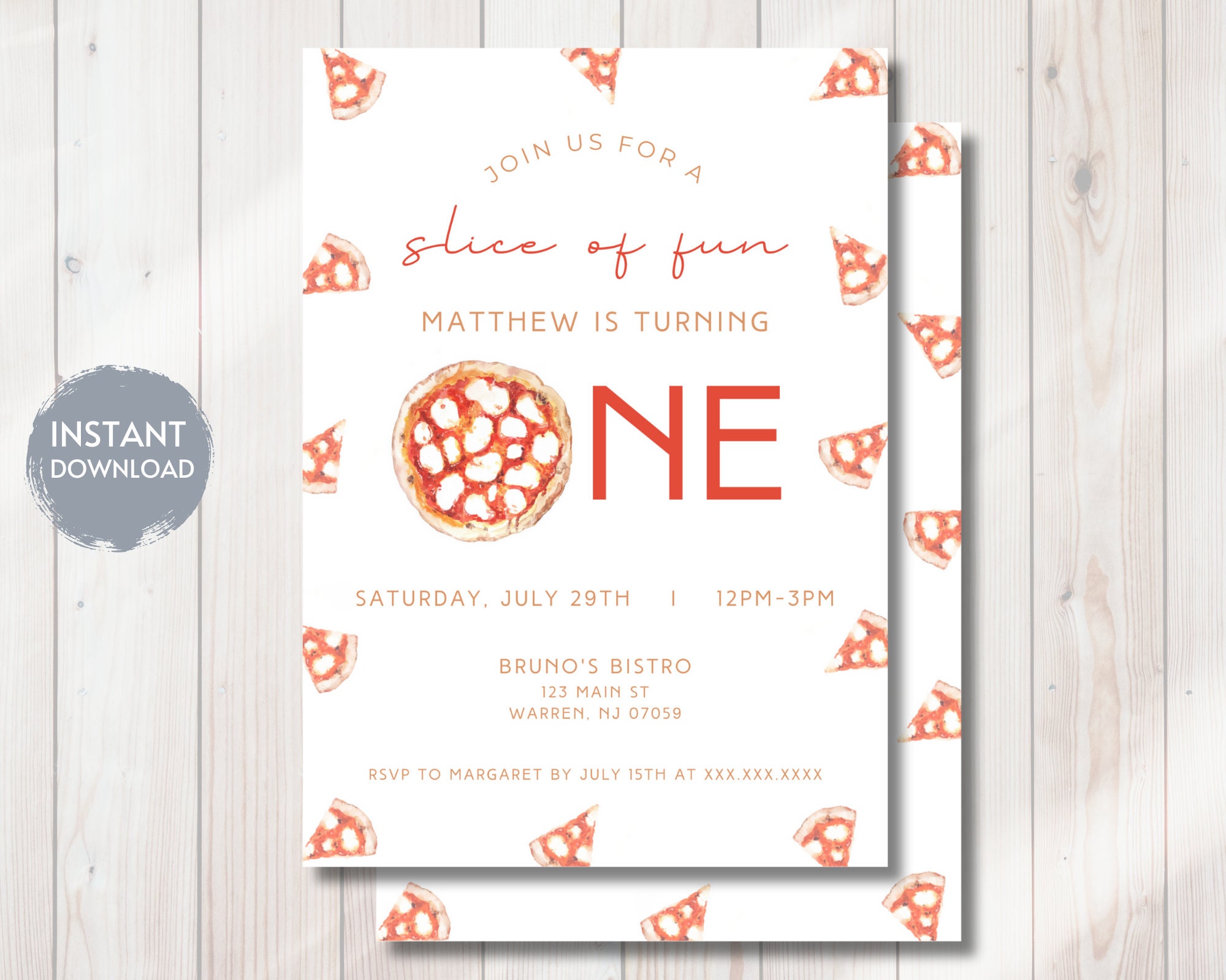 Pizza Slice of Fun 1st Birthday Invitation, Pizza Parlor Invite, First ...