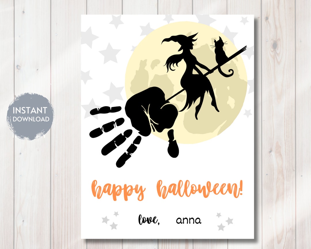 HALLOWEEN Handprint Craft TEMPLATE, Witch's Broom Paint Craft, Instant ...