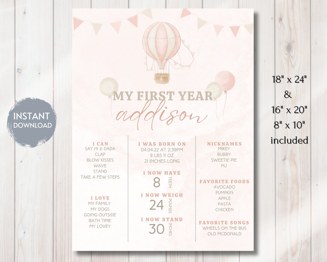 Pink Hot Air Balloon Milestone Sign, Growing up up up Decor, Air ...
