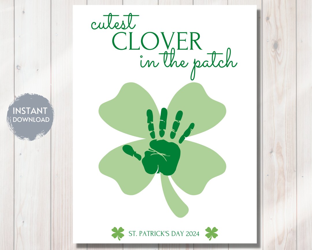St. Patrick's Day Handprint Template, Four Leaf Clover, Saint Paddys ...