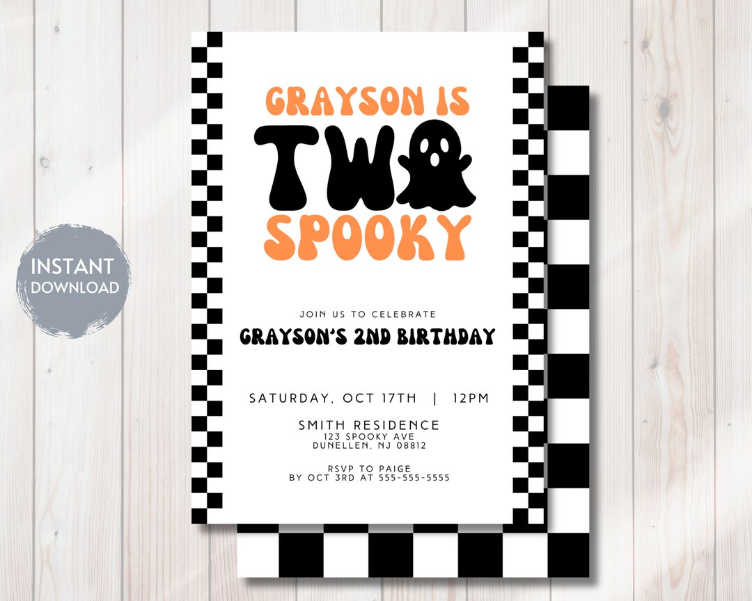 TWO Spooky Birthday Invitation, Halloween Ghost Invite, Retro 2nd ...