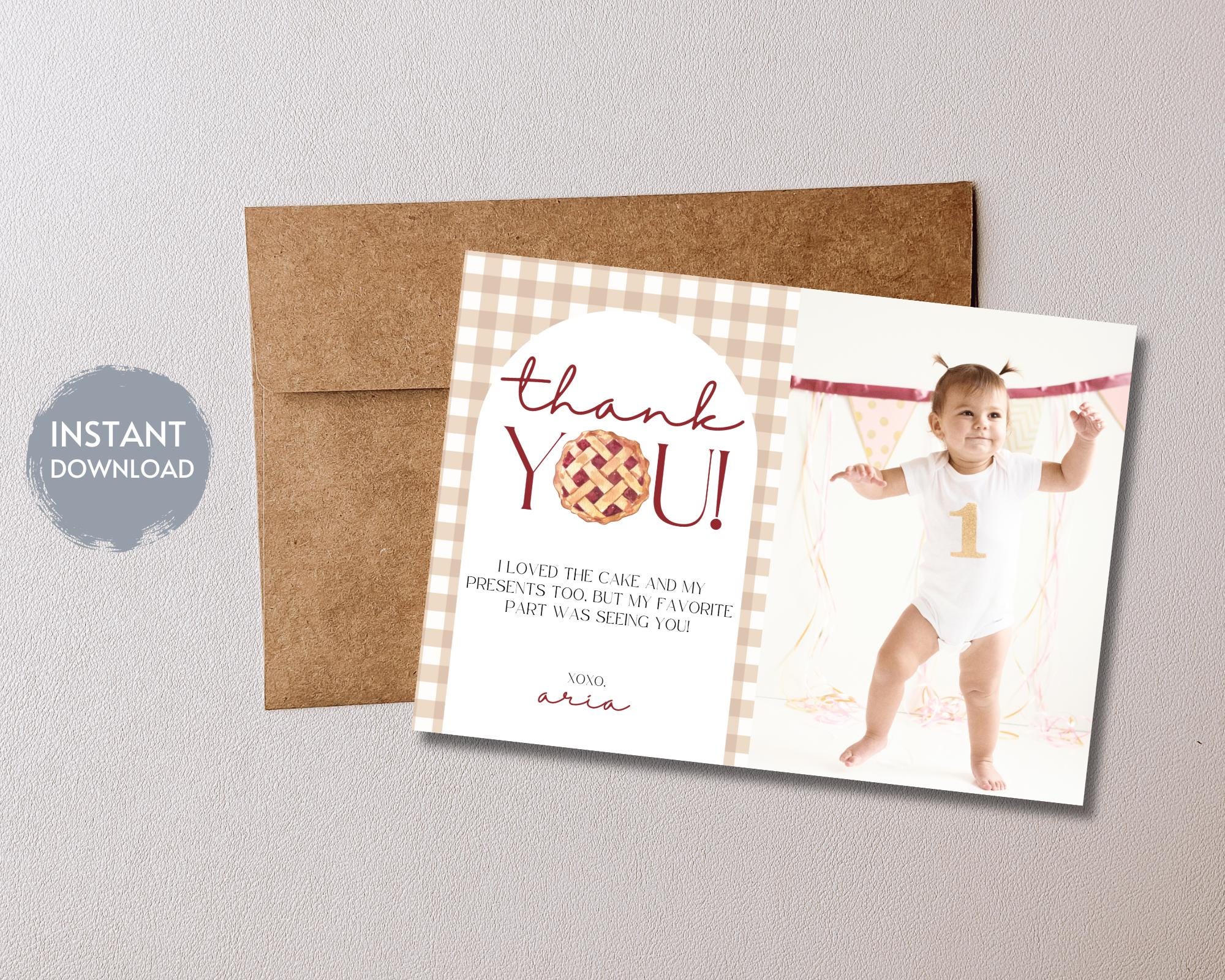 Sweetie Pie Birthday Thank You Card, Cutie Pie Birthday Theme, Cherry ...