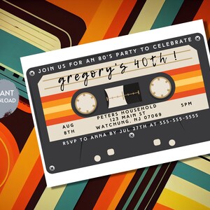 RETRO Cassette Tape Invite, 40th 30th Birthday Invitation Template ...