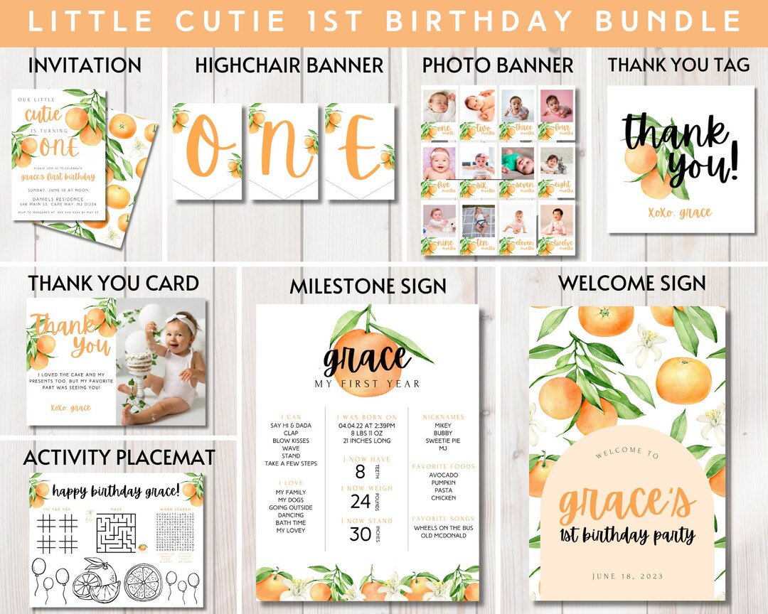 Little Cutie First Birthday Bundle, Clementine Birthday Bundle, Our ...