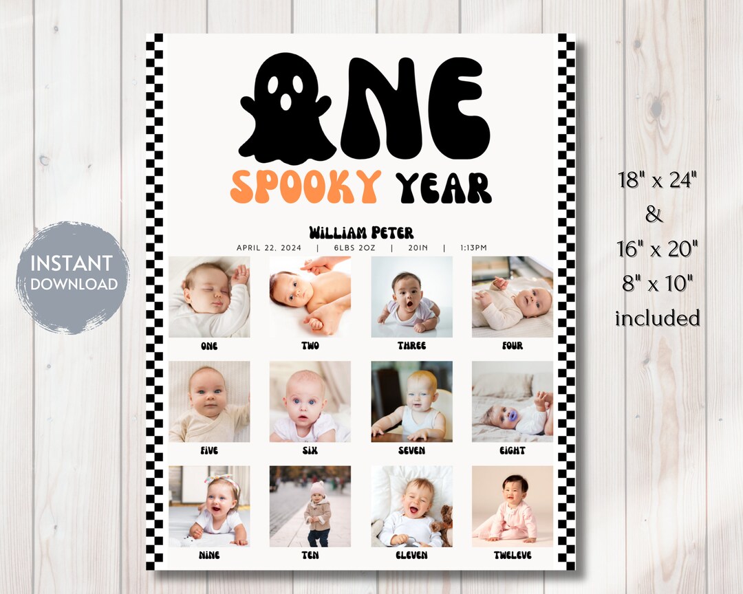 ONE Spooky Dude Photo Milestone Sign, One Spooky Year Birthday Decor ...