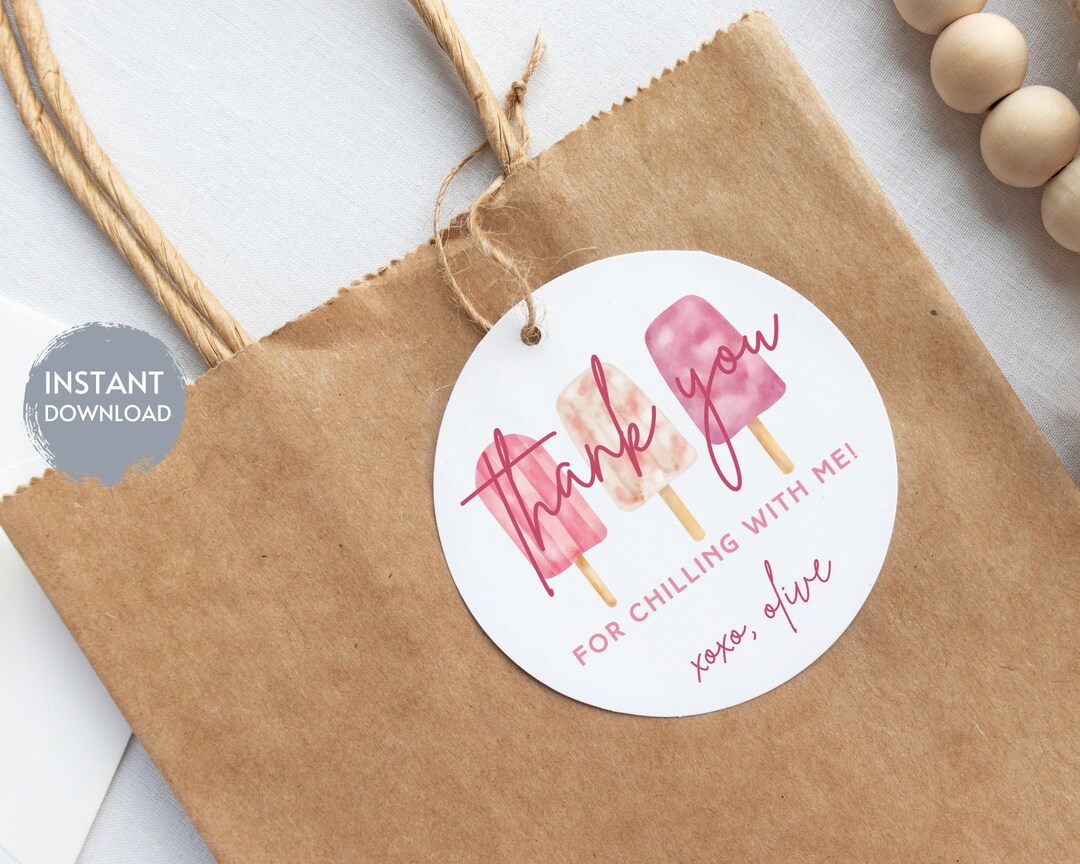 POPSICLE Birthday Sticker Template, Ice Pop Thank You Sticker, Two Cool ...