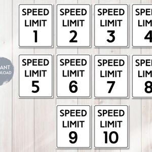 SPEED LIMIT Race Car Birthday Party Sign, 1 to 10 Included, Printable ...