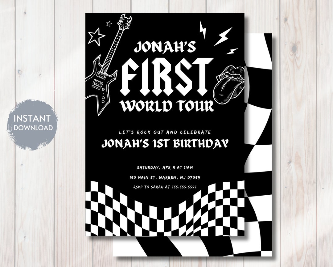FIRST World Tour Birthday Invitation, Rock N Roll 1st Birthday Invite ...