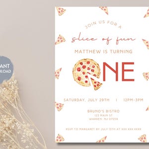 Pizza SLICE OF FUN Baby 1ST Birthday Invitation, Pizza Parlor Invite ...
