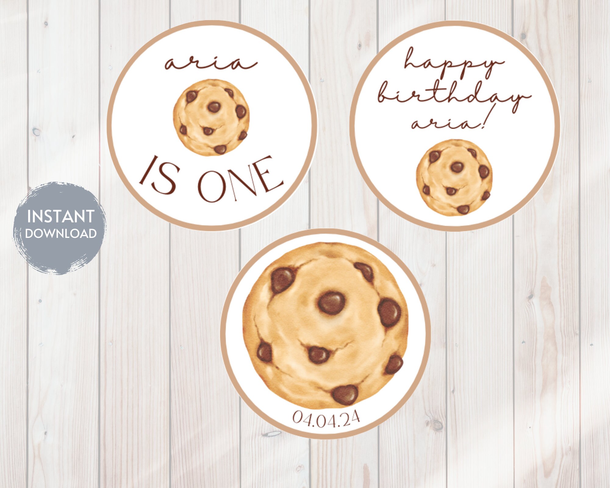 COOKIE Birthday Cupcake Topper Template, One SWEET Cookie Cupcake Tags ...