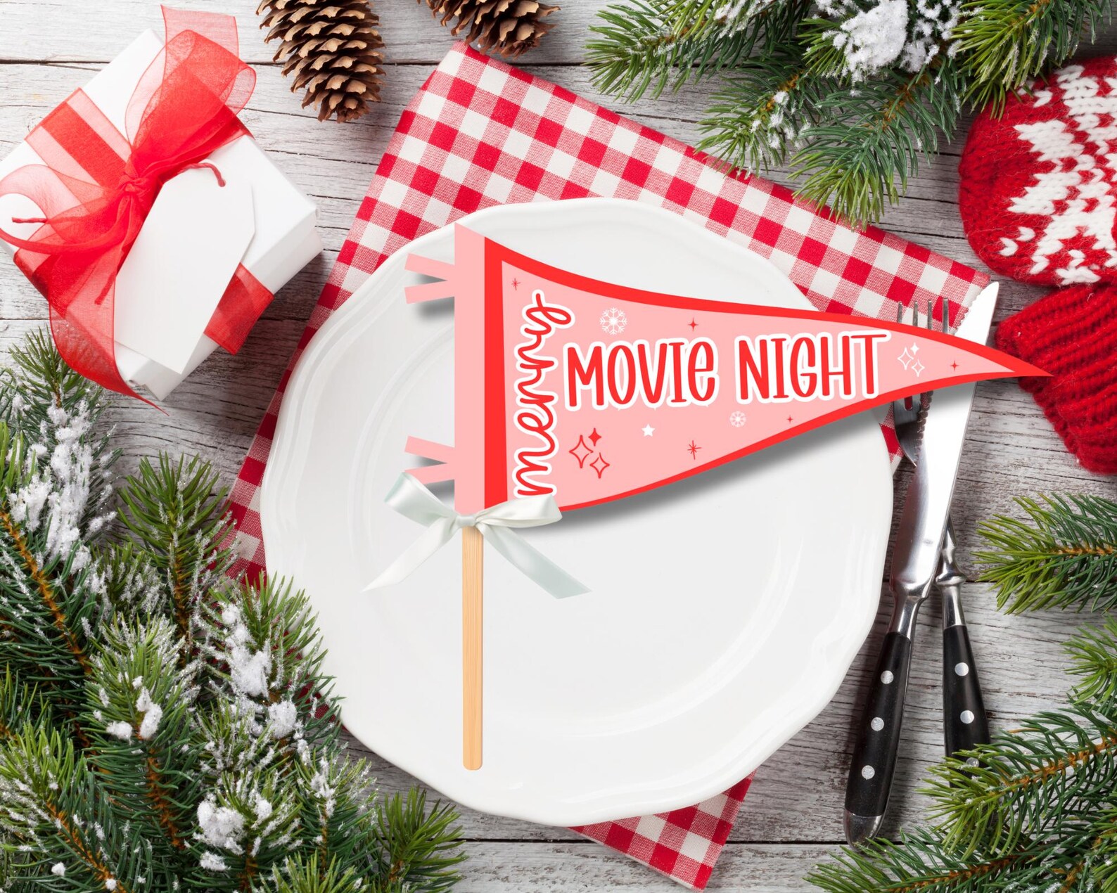 Christmas Movie Night Pennant Flags, Merry Movie Night Christmas ...