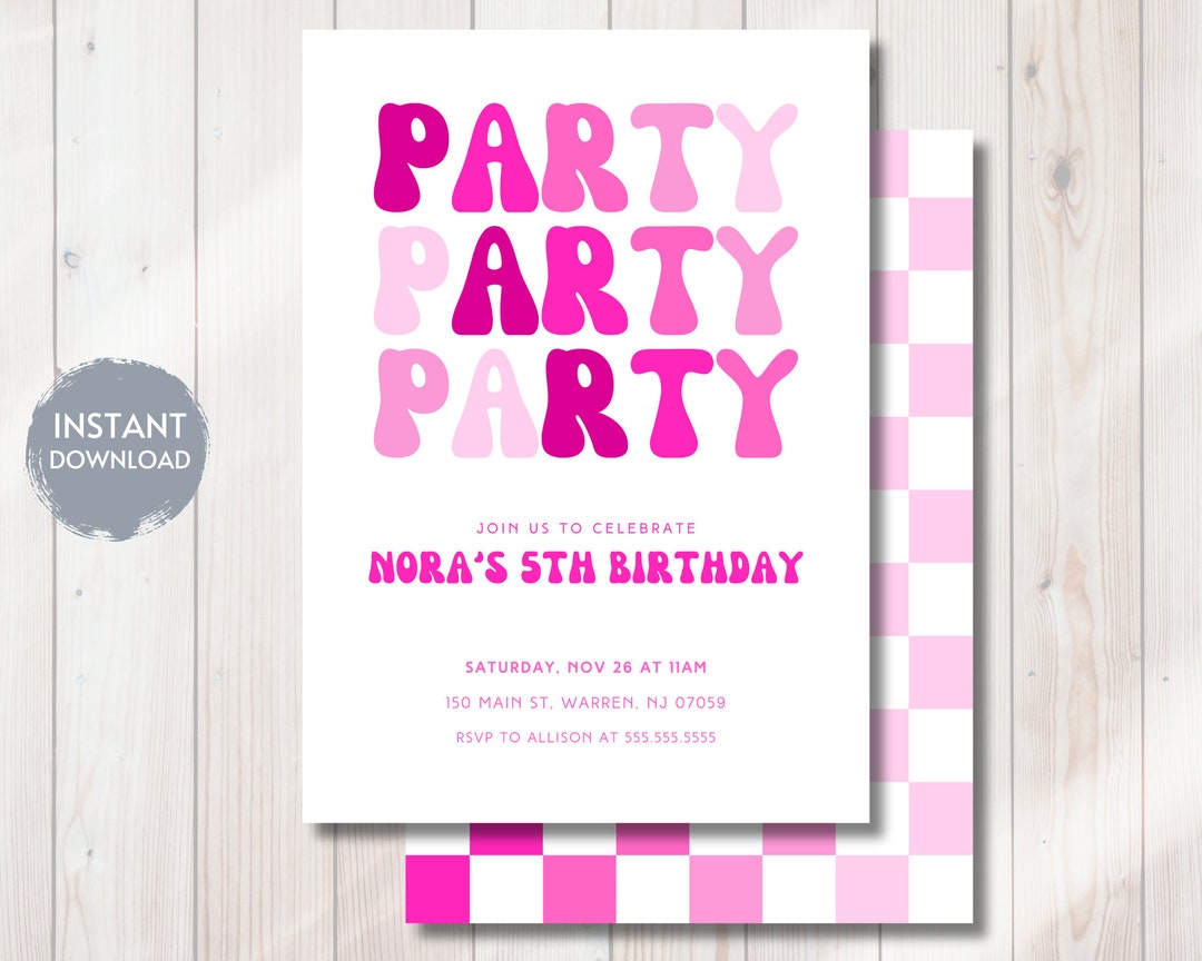 Birthday Party Invitation, Pink Generic Birthday, Instant Download Bday ...