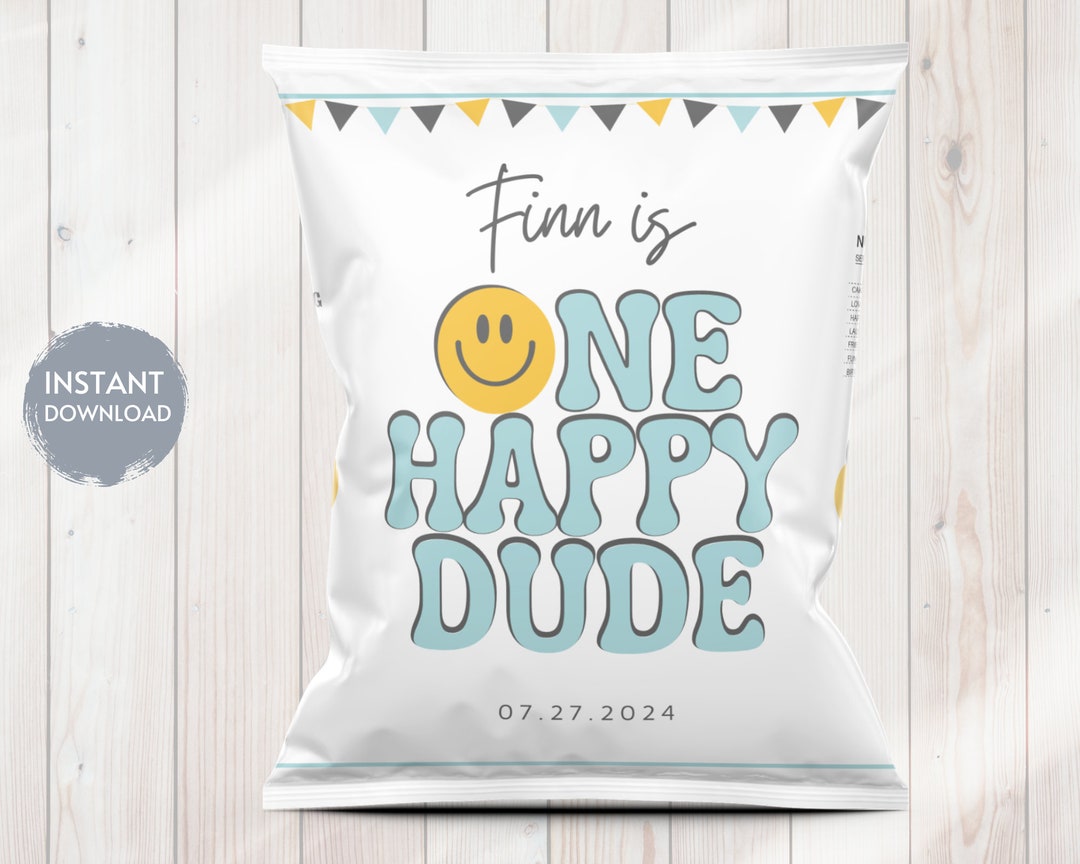 One Happy Dude Chip Bag, One Happy Dude Theme Chip Bag Template, Smiley ...