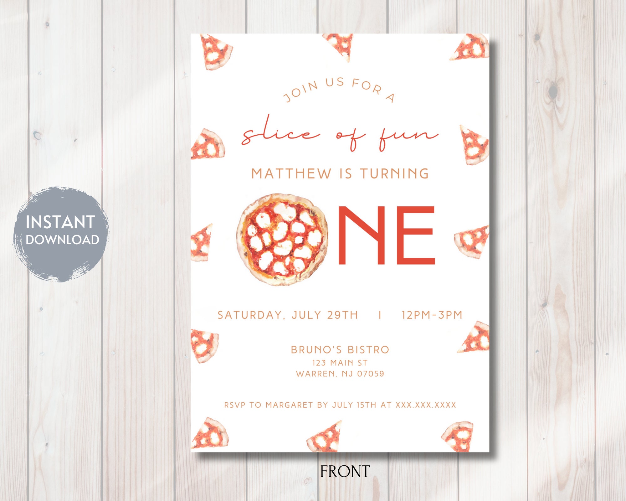 Pizza Slice of Fun 1st Birthday Invitation, Pizza Parlor Invite, First ...