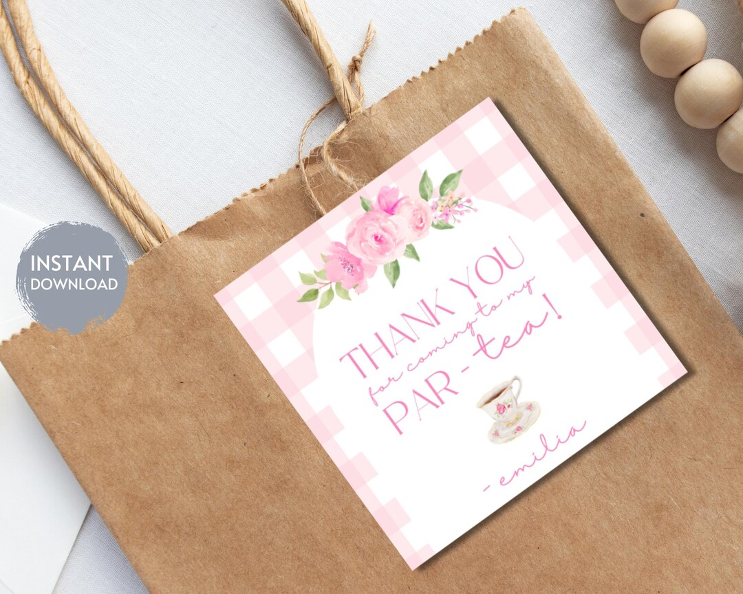 Tea Party Birthday Thank You Tag, Tea for Two Favor Tag, Partea Thank ...