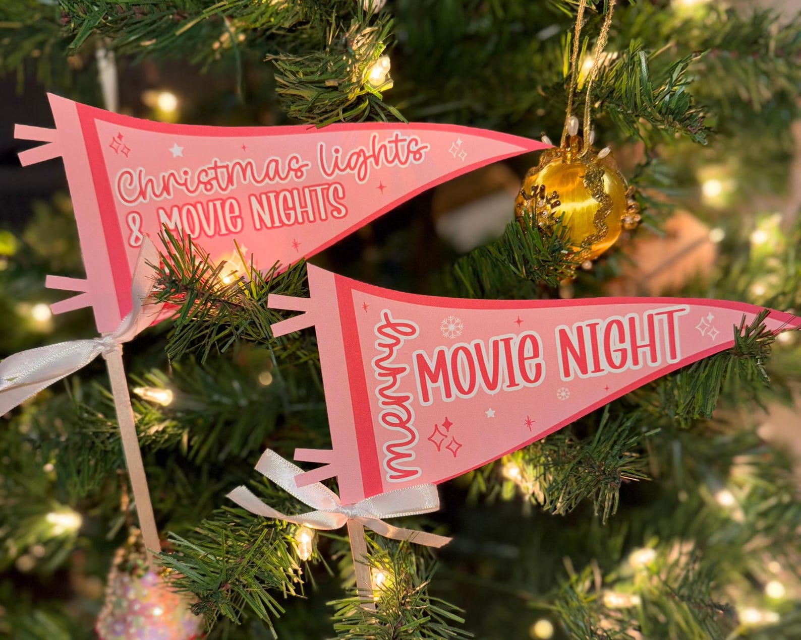 Christmas Movie Night Pennant Flags, Merry Movie Night Christmas ...