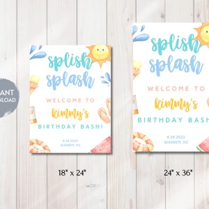 Splish Splash WELCOME SIGN Template, Splash Pad Birthday Signage, Pool ...
