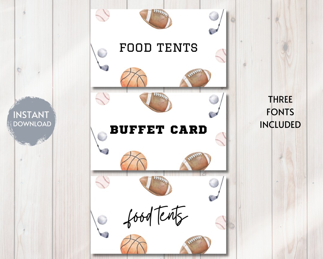 SPORTS Birthday Food Tents, Sports Theme Buffet Card, Printable ...